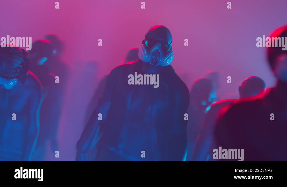 The animation of people in masks walking in dark. A man marching in a crowd Stock Video Footage ...