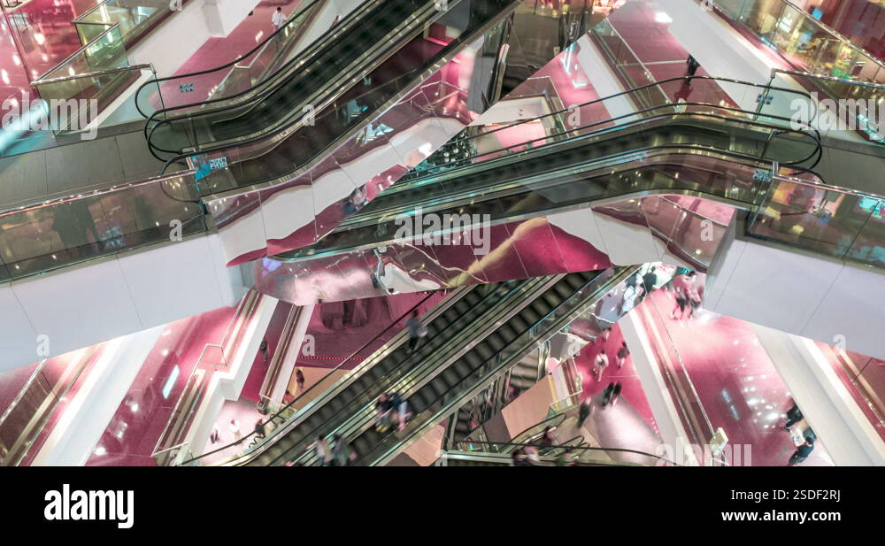 Time lapse escalators in modern shopping mall crowd of people. Very busy full of Stock Video ...