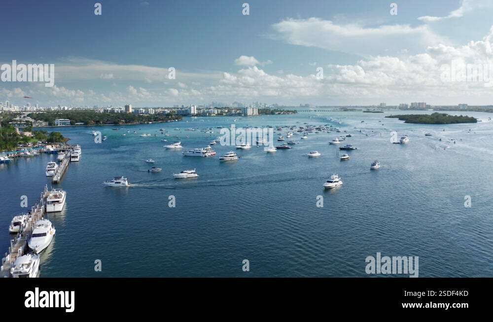 4K aerial of tourism at tropical islands, beaches and yachts in Miami ...