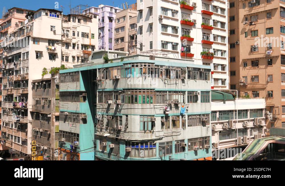 Hong Kong street view. Houses in dense populated area of Kowloon. 4K ...