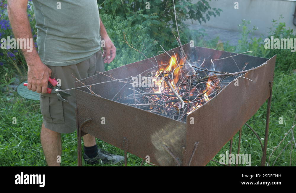 Bonfire burning trees. Barbecue grill flame Fire. Man makes fire flames ...