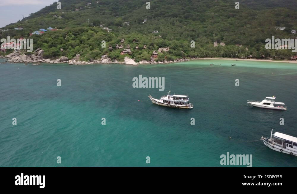 Drone arial 4k quality scuba diving boat at Thailand, Koh Tao phangan ...