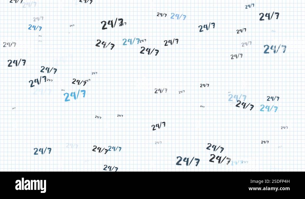 24 Hours 7 Days Week Numbers Clock 3d Animation.Grunge text on a ...