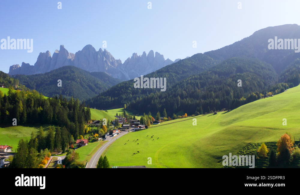 Gorgeous View Of Green Alps With The Dolomites On The Background Stock ...