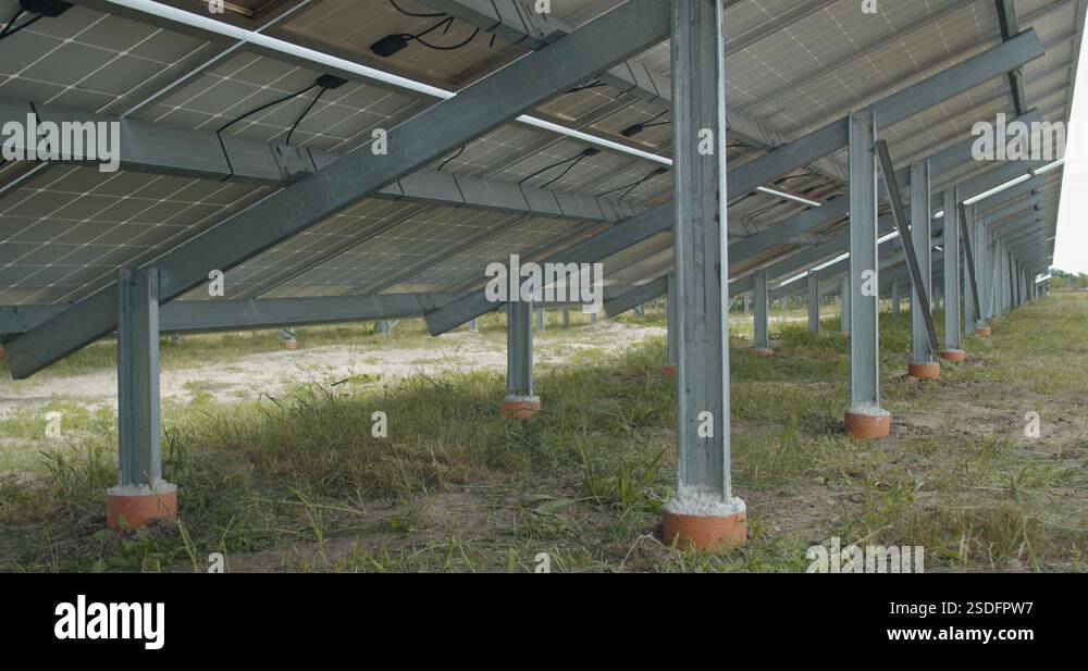 Modern solar power station, view on the solar panels from the back, 4k ...