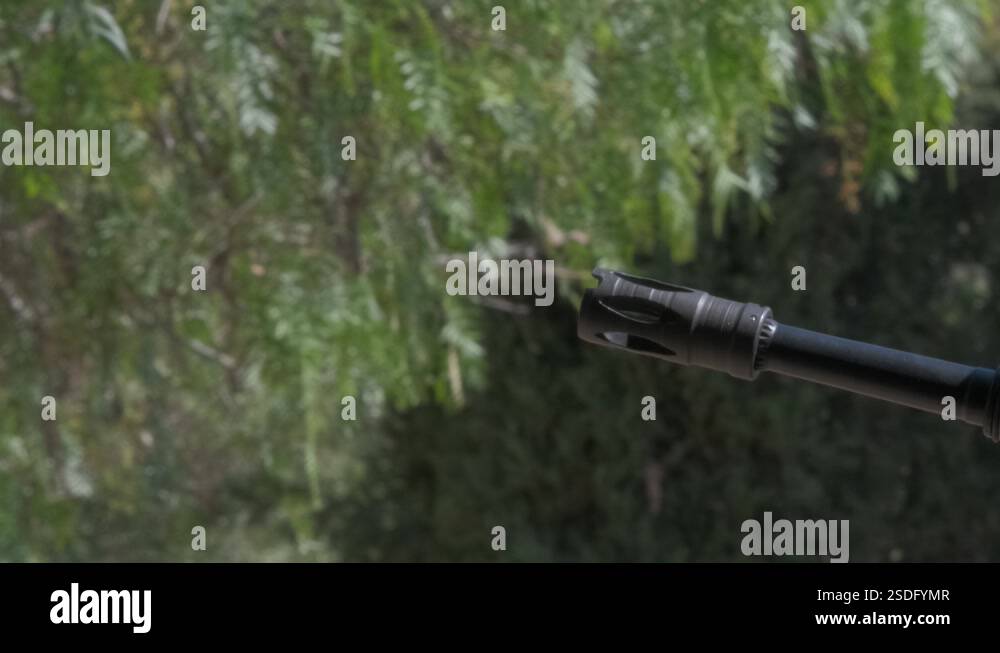 Close-up side view of the barrel of a G3 Assault rifle as it's being ...