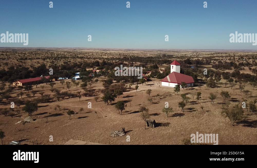 4K aerial video of old church in African savanna in Namibia Stock Video ...