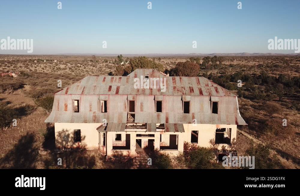 4K aerial video of abandoned colonial mansion in Namibia savanna Stock ...