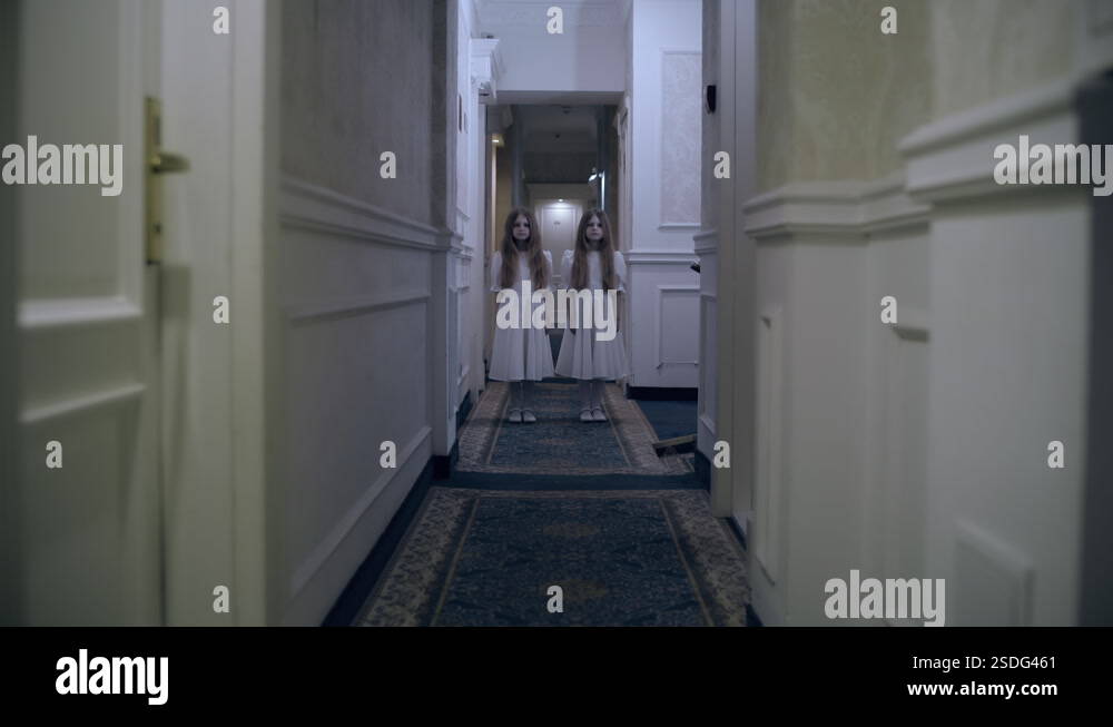 Scary zombie twins moving heads up and down, creepy creatures in ...