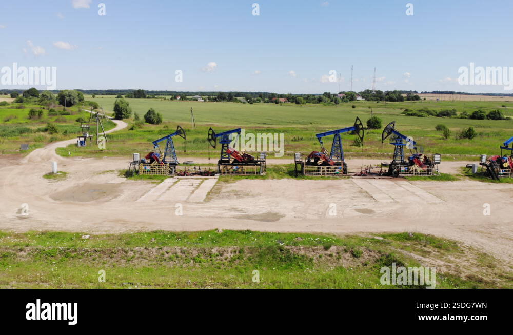 Oil Drilling Derricks Oilfield Aerial View For Fossil Fuels Output and ...