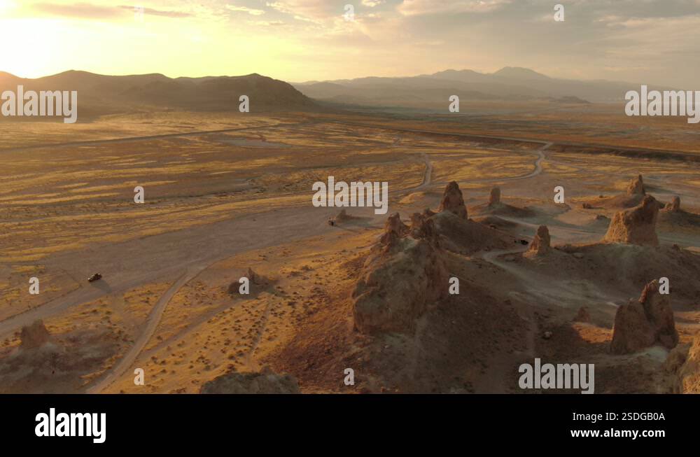 Trona Pinnacles In Mojave Desert California Sunset In Canyons Aerial ...