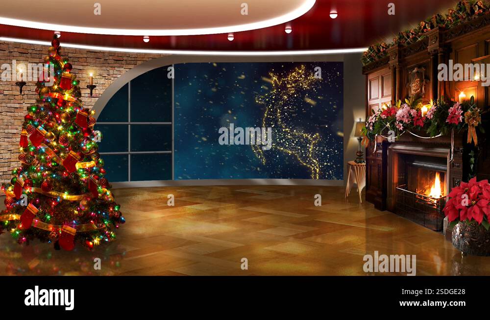 Christmas TV Studio Set 49- Virtual Green Screen Background Loop Stock ...