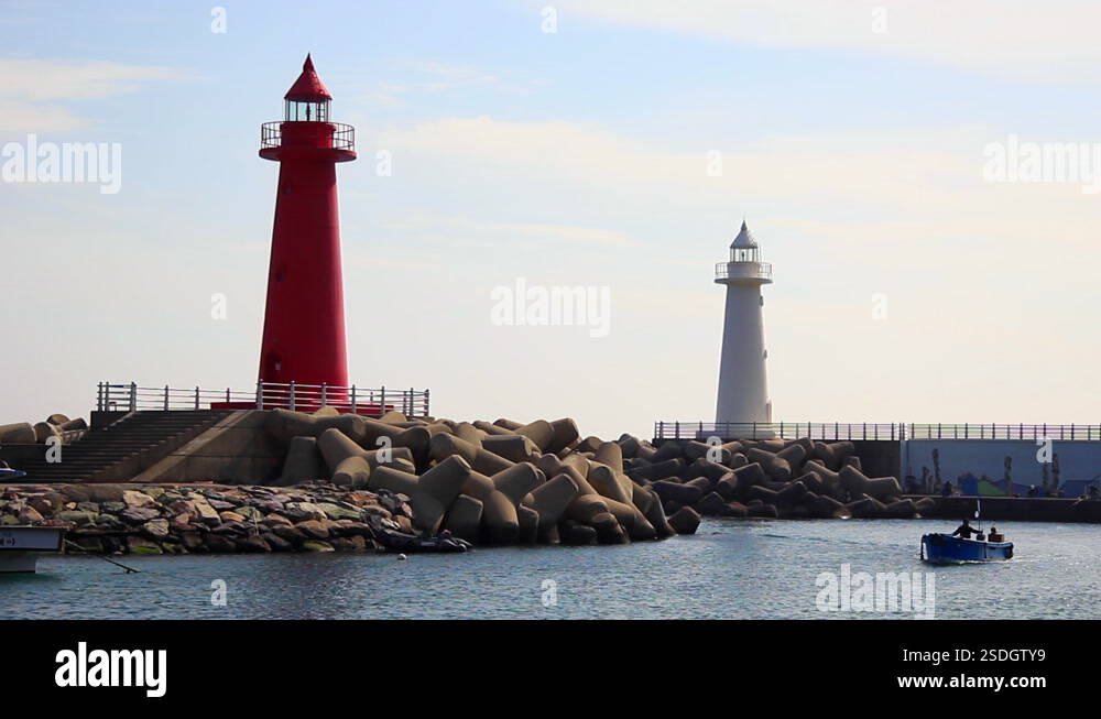 Beautiful lighthouses in Cheongsapo, Haeundae Beach, Busan Stock Video ...