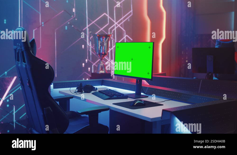 Video Game Torunament Empty Chair Green Screen Display Stock Video ...