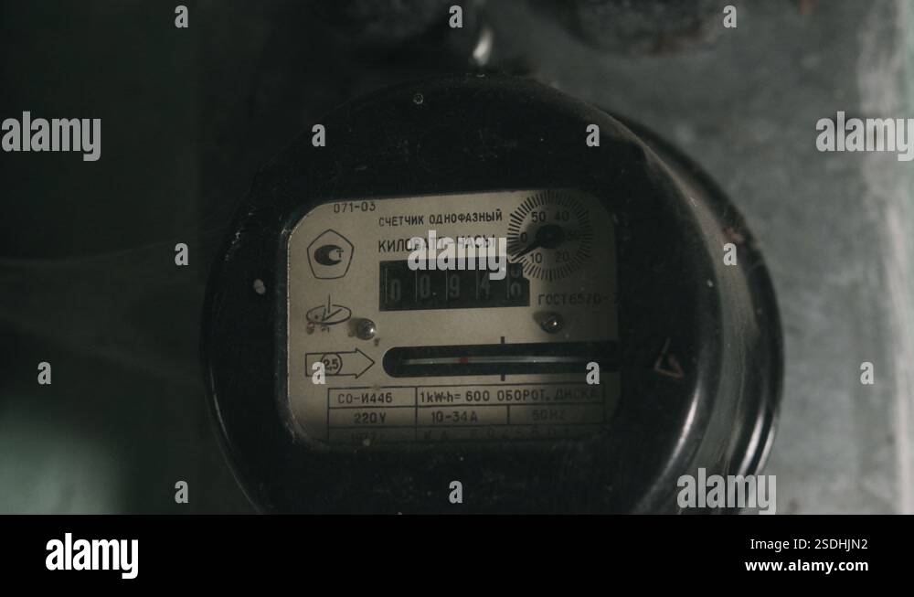 Close up Electricity power meter from Soviet times in an abandoned old ...