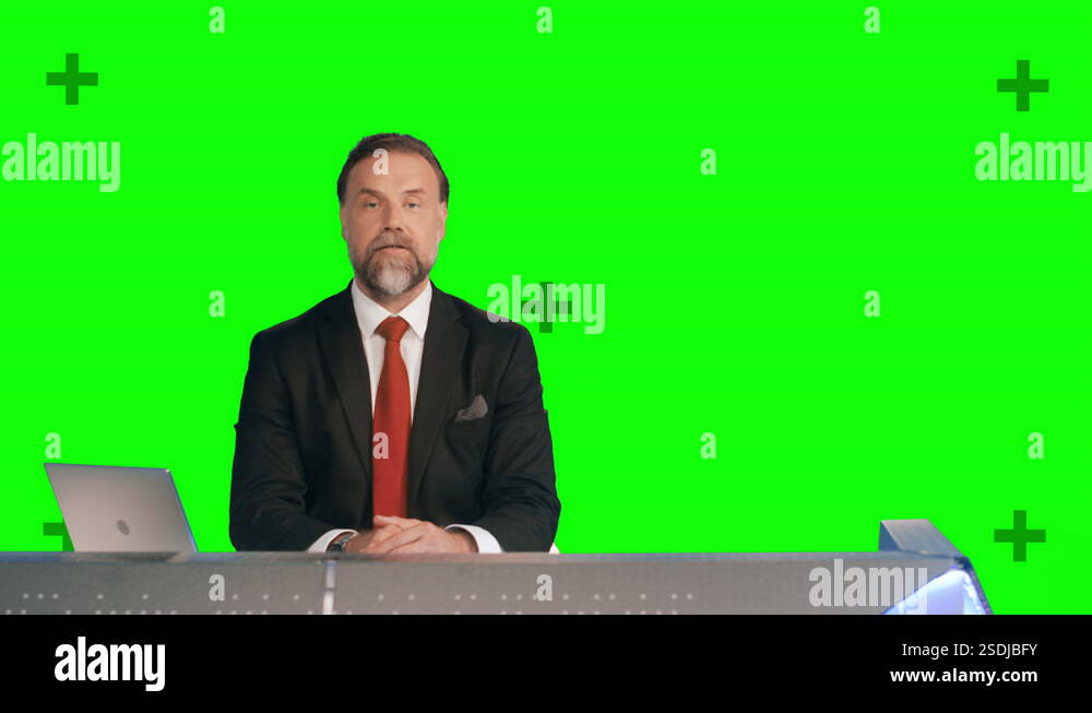 Newscaster Talking Green Screen Background News Studio Stock Video ...