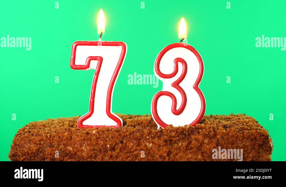 Cake with the number 73 lighted candle. Chroma key. Green Screen ...