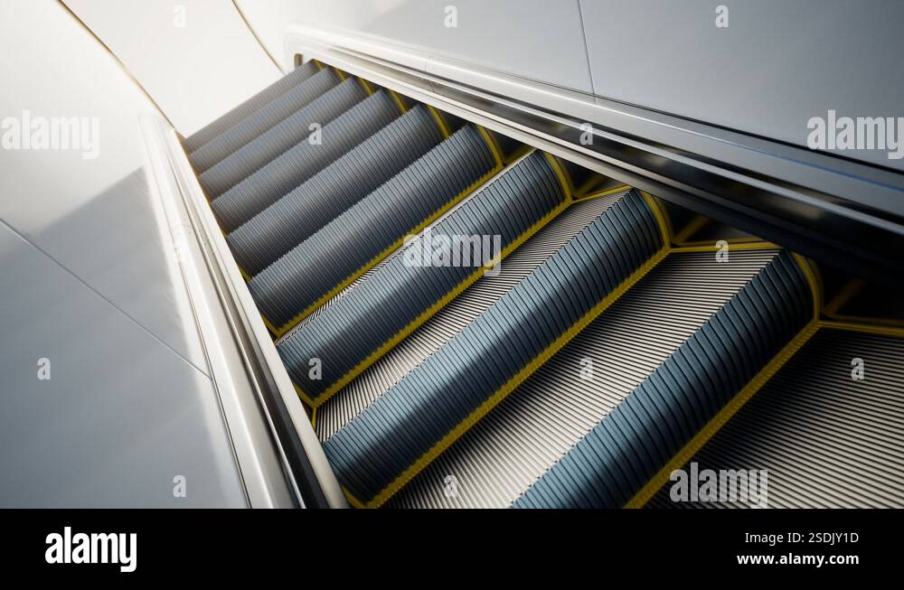 Modern escalator made of steel. Moving stairs. Passage. Way of ...