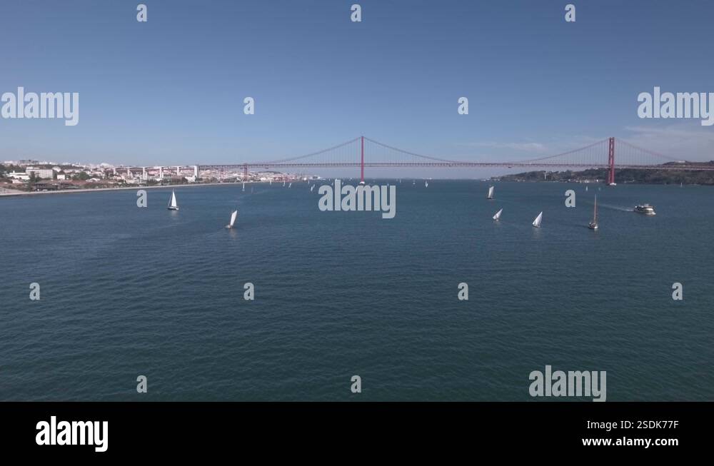 boats in a regatta in river tagus Lisbon Portugal aerial shot 4k Stock ...