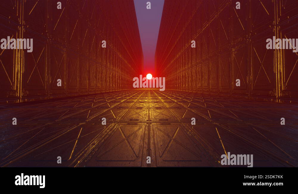 3D rendered animation, science fiction scenery during sunset Stock ...