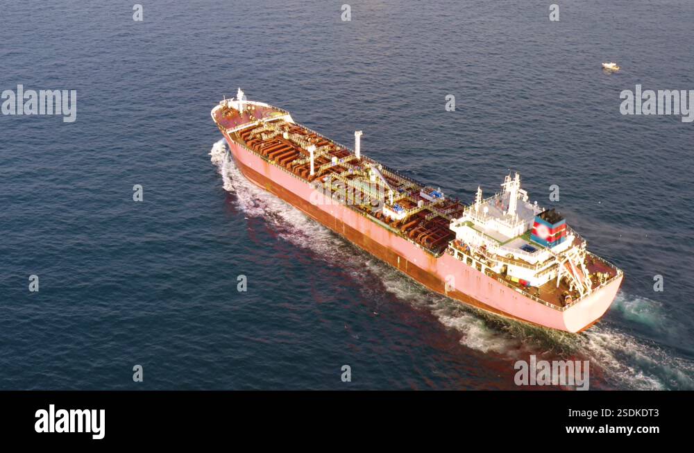 Oil tanker (LPG or chemical) is floating at sea oil port terminal. Oil ...