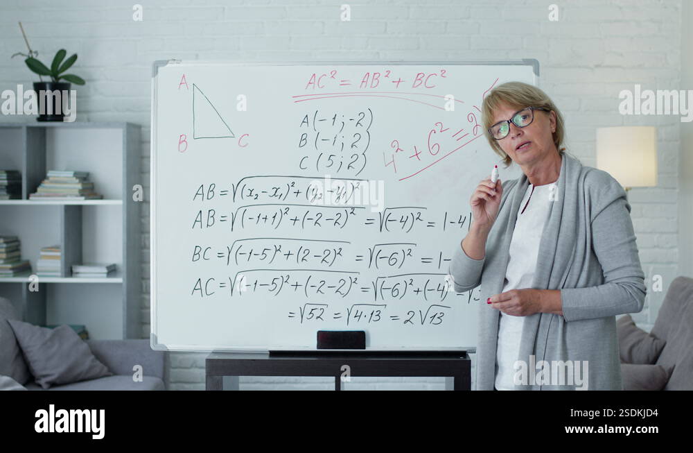 Female Math Teacher With Board Room With Board To Write Math Formulas ...