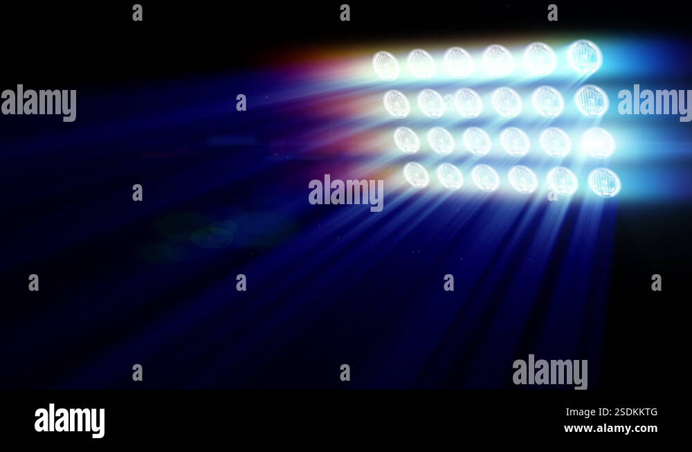 Stadium Light Bank Powering Up with Blue Light Beams - 3D Illustration ...