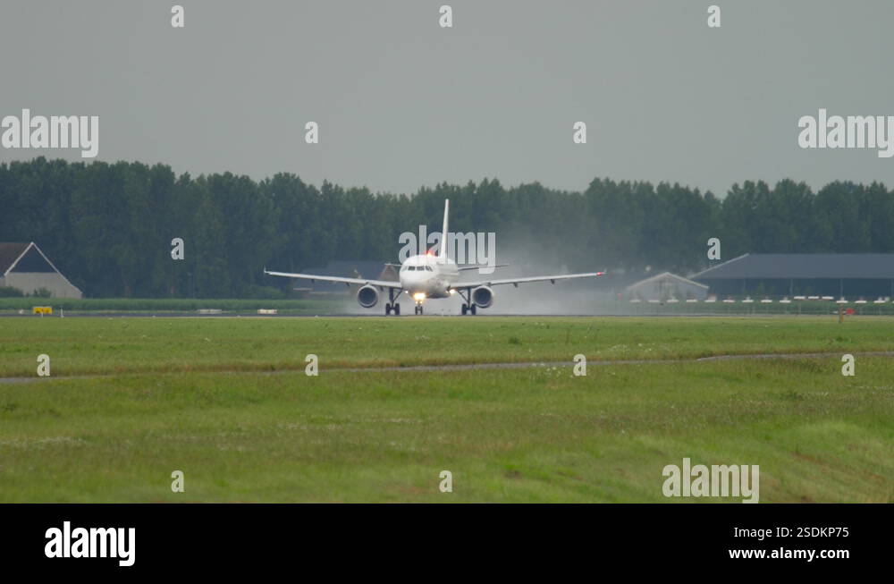 Jet airliner speeding up along the runway to take off Stock Video ...