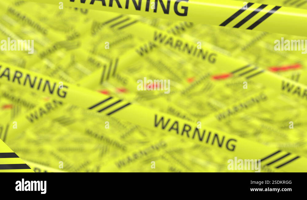 Yellow and red warning tapes with WARNING and 2020 text. Conceptual 3d ...