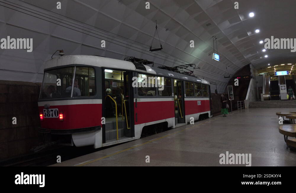 an underground tram at a metro station in Volgograd Stock Video Footage ...