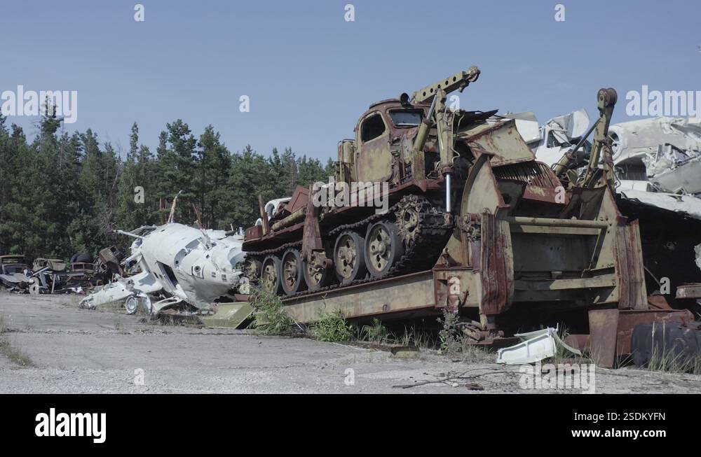 Chernobyl nuclear power plant. Car dump in exclusion zone. Buryakovka ...