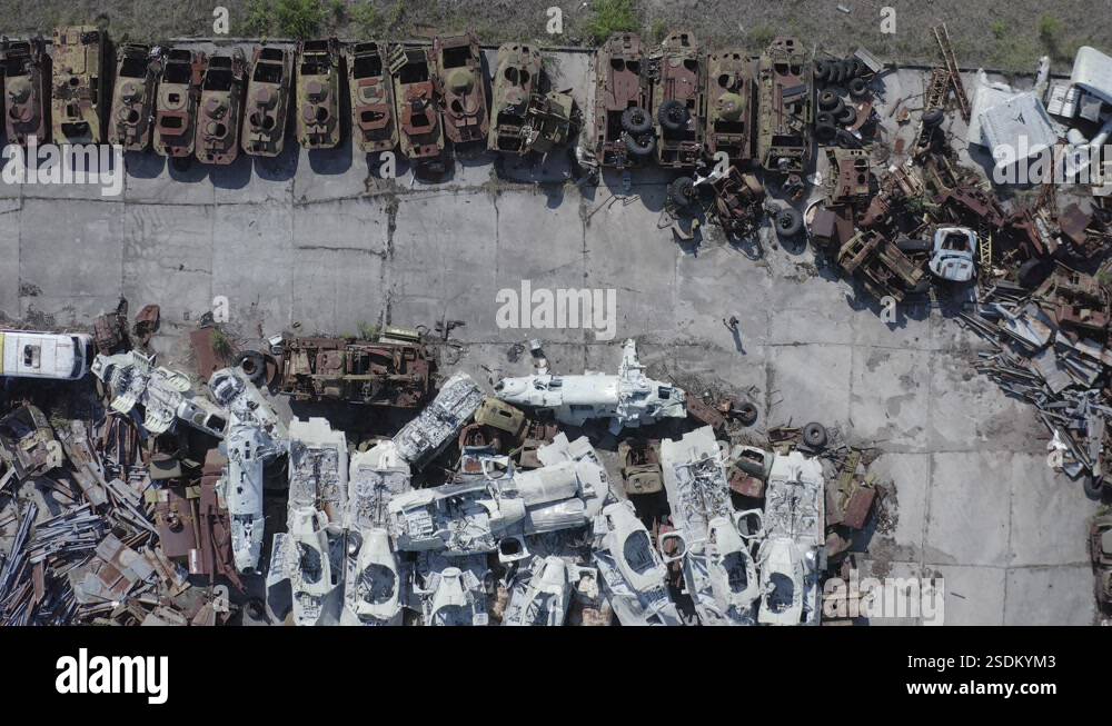 Chernobyl nuclear power plant. Car dump in exclusion zone. Buryakovka ...