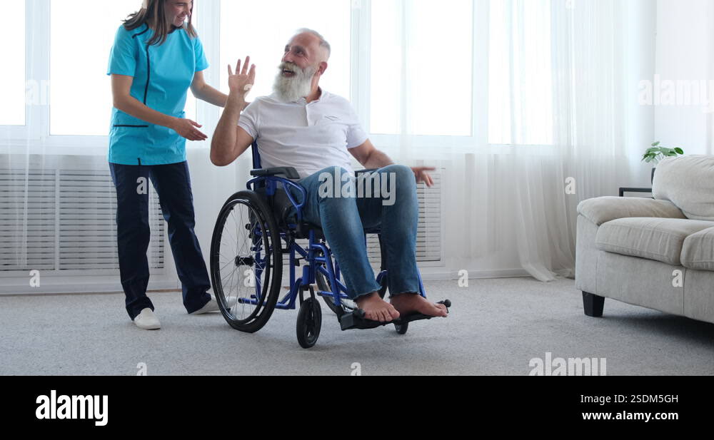 Disabled old man refusing female nurse for help and pushing self on ...