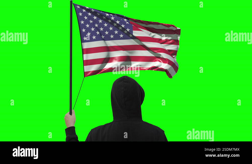 Flag of the United States and unknown man, alpha matte Stock Video ...