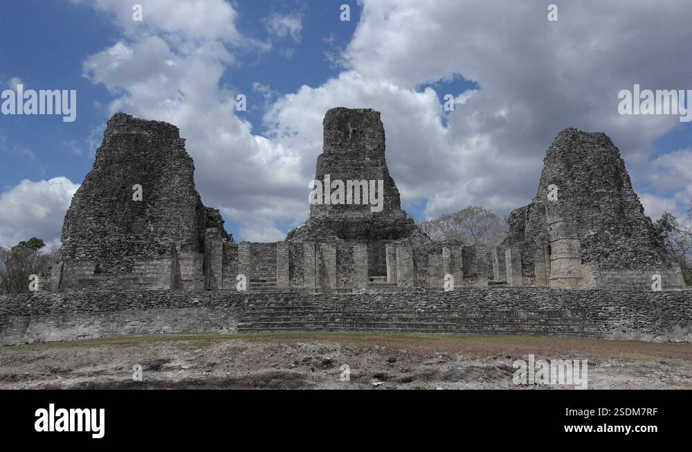 Three Towers Building (Structure I) of Xpuhil Mayan Ruins. Timelapse ...