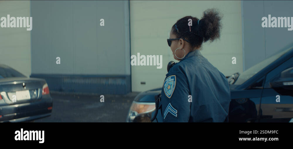 Driver is being pulled off by mixed-race female police officer. Road ...