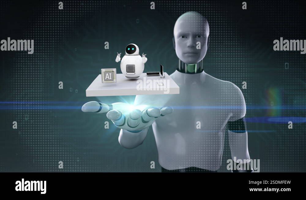 Robot palms, Robots and CPU chips on a square, IoT AI Future, 4k animation Stock Video Footage ...