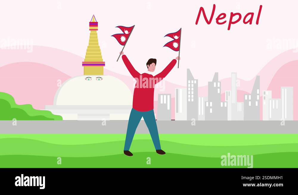 Man waving Nepal flag near World Peace Pagoda Stock Video Footage - Alamy