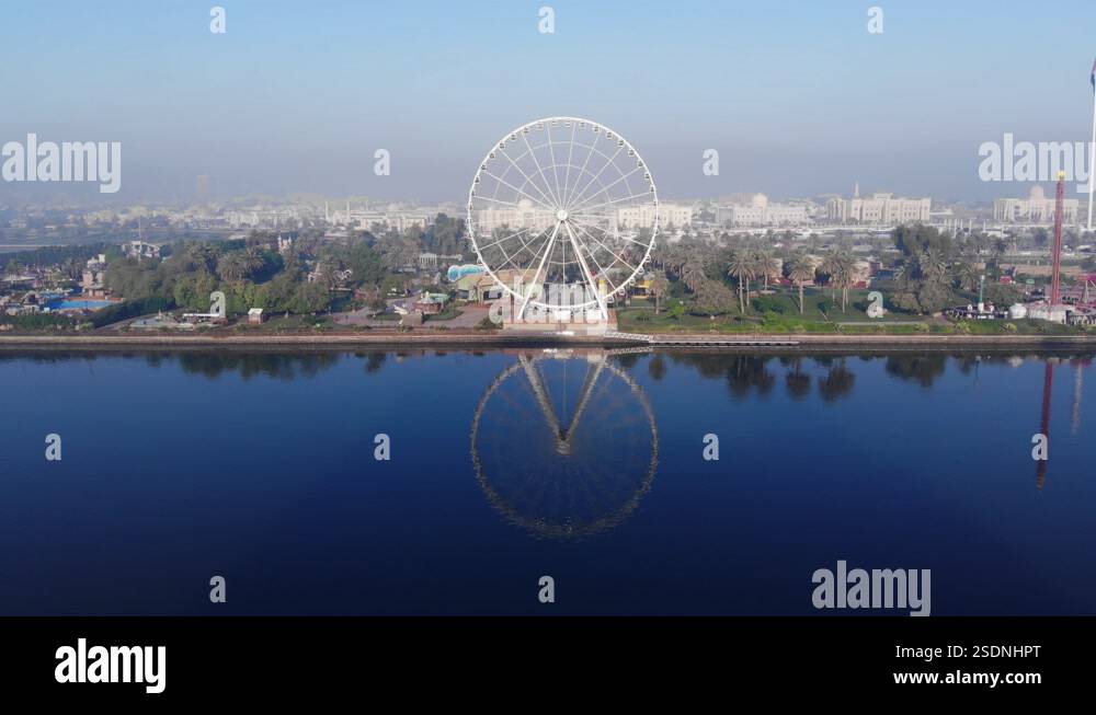 Drone Camera view of the iconic Eye of the Emirates wheel the most ...