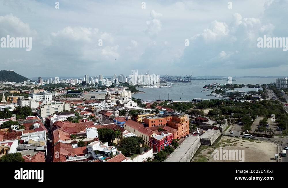 Oldy Walled City Cartagena Colombia and Port in the background. Footage ...