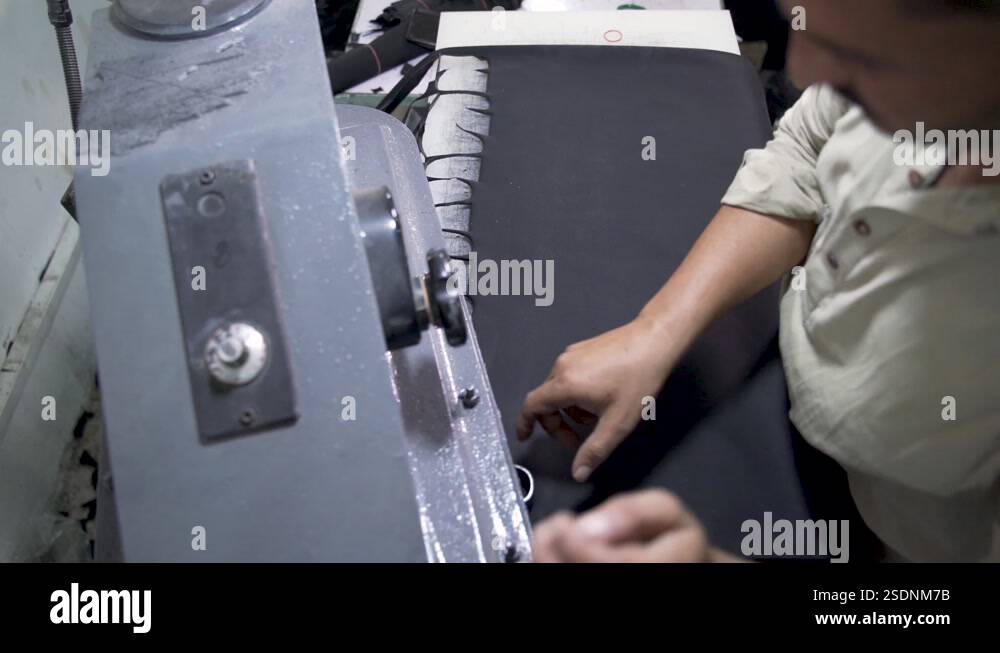 Leather Cut On A Factory Press For Clothing Garments, Manufacturing ...