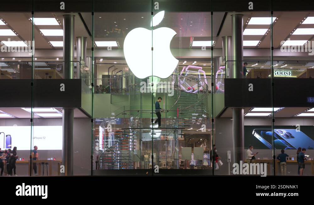 The multinational American technology brand Apple store and logo are ...