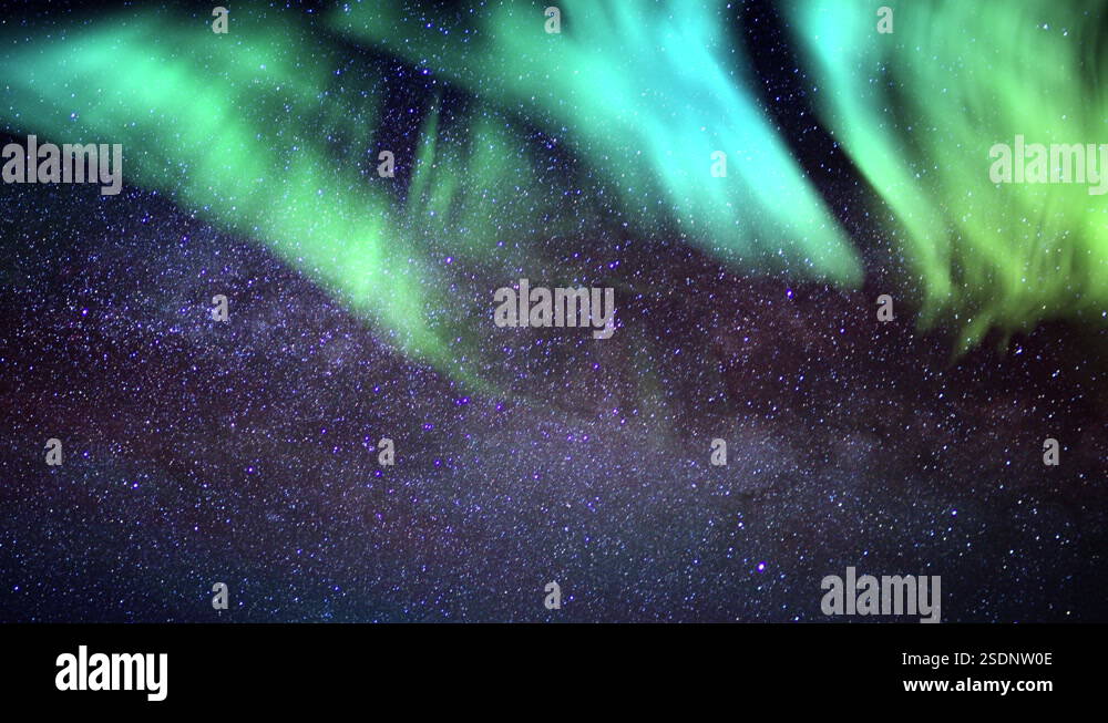 Aurora and Milky Way Galaxy Time Lapse In Night Sky Simulated Northern ...