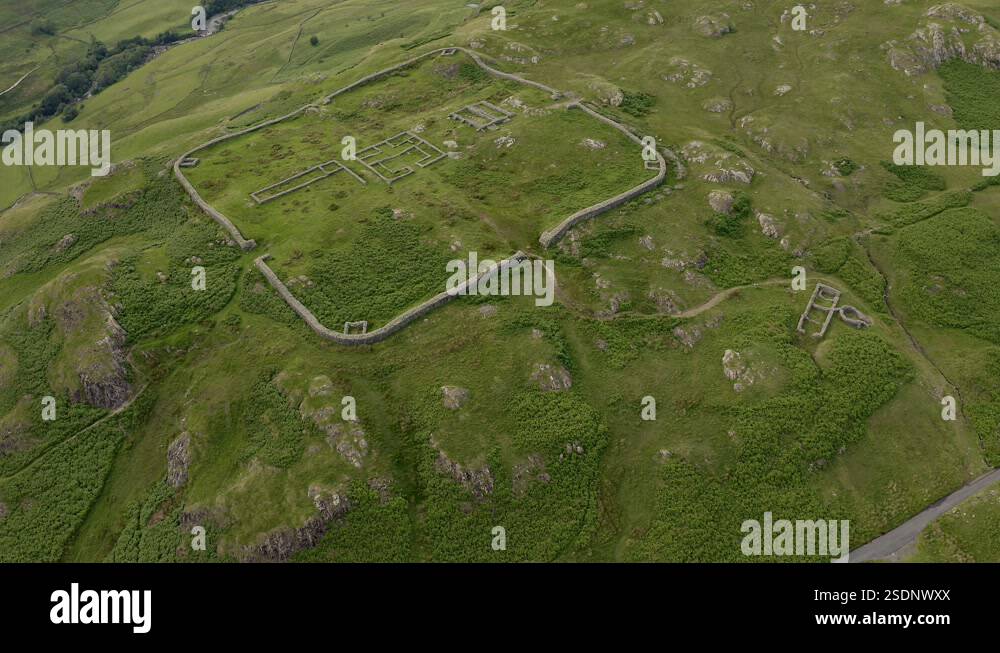 an Aerial of Hardknott Roman Fort is an archeological site Stock Video ...