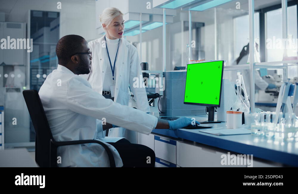 Two Scientists Talk in Laboratory use Green Screen Computer Stock Video ...