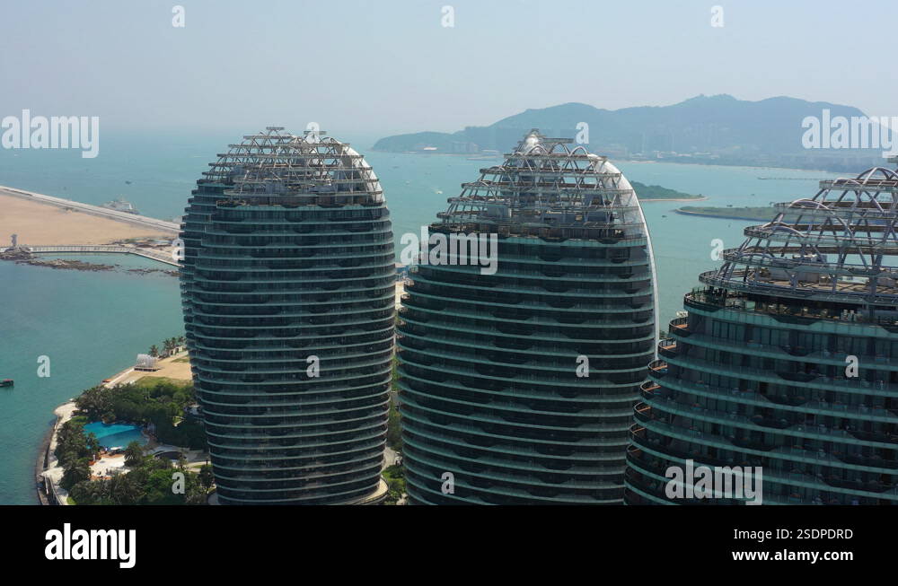 sunny hainan island sanya famous hotel rooftop aerial panorama 4k china ...