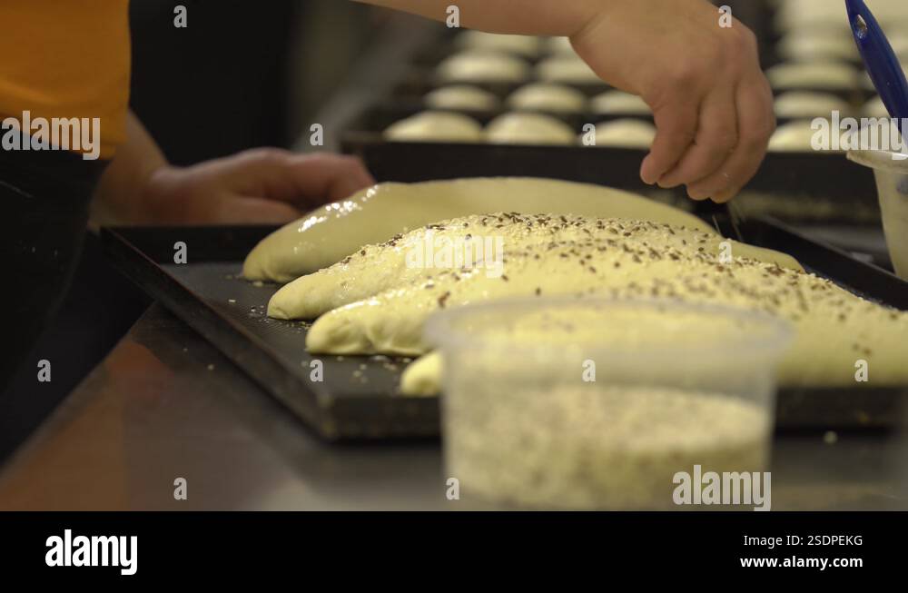 Bread bakery baking process in factory. Bread making process Stock ...