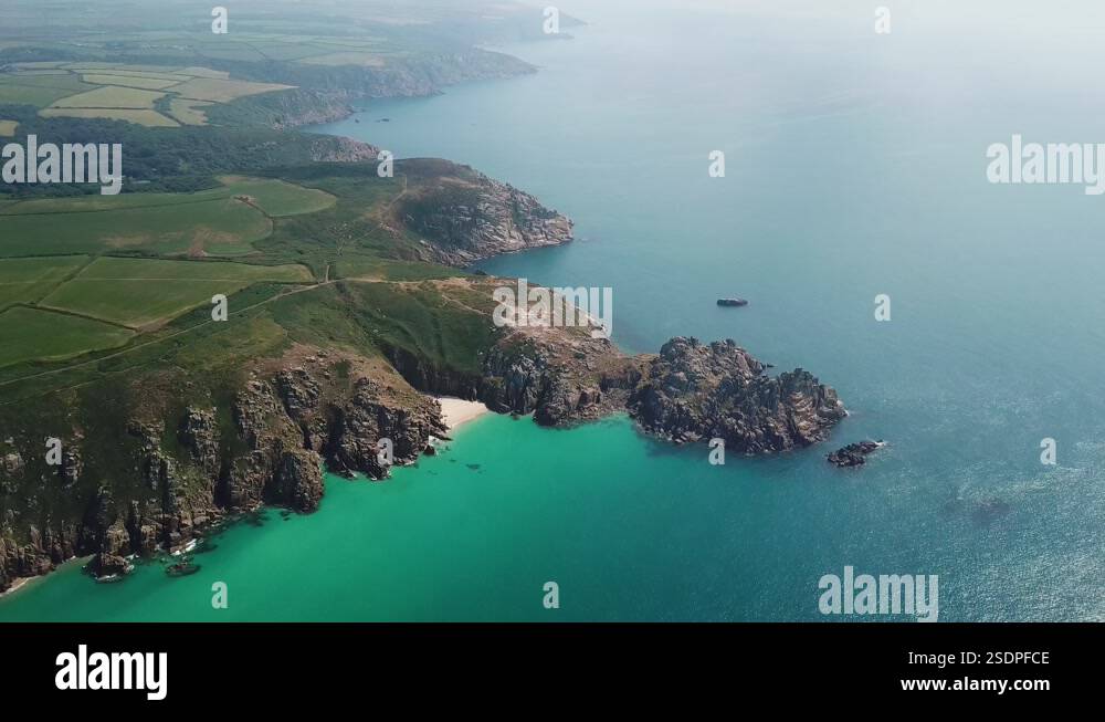 Cornish coastline turquoise sea, Cornwall rugged coves in summer ...
