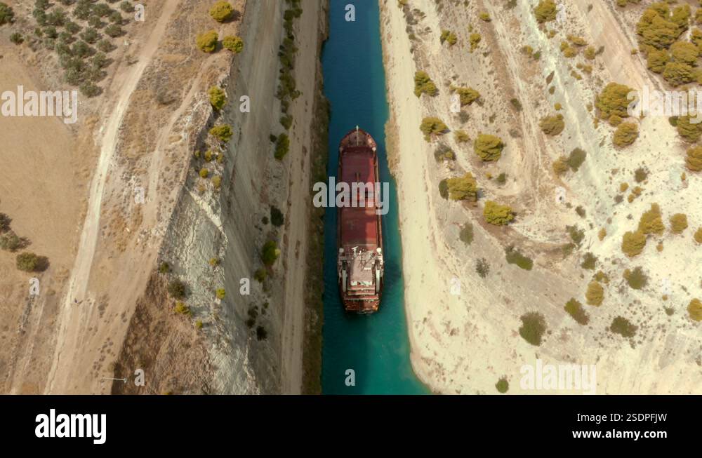 Ship on Aegean Sea Waters Passing through Corinth Canal in Greece ...