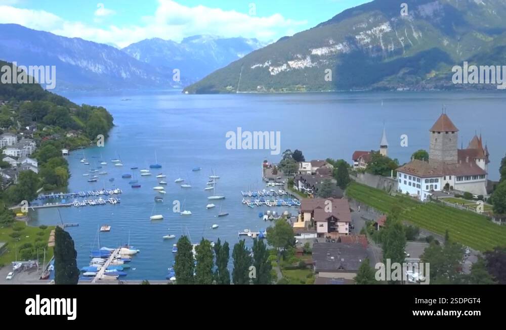 Switzerland country town top view and river and bridge in daytime Stock ...